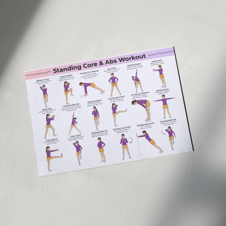Standing Core & Abs Workout Poster, Standing Abdominal and Oblique ...