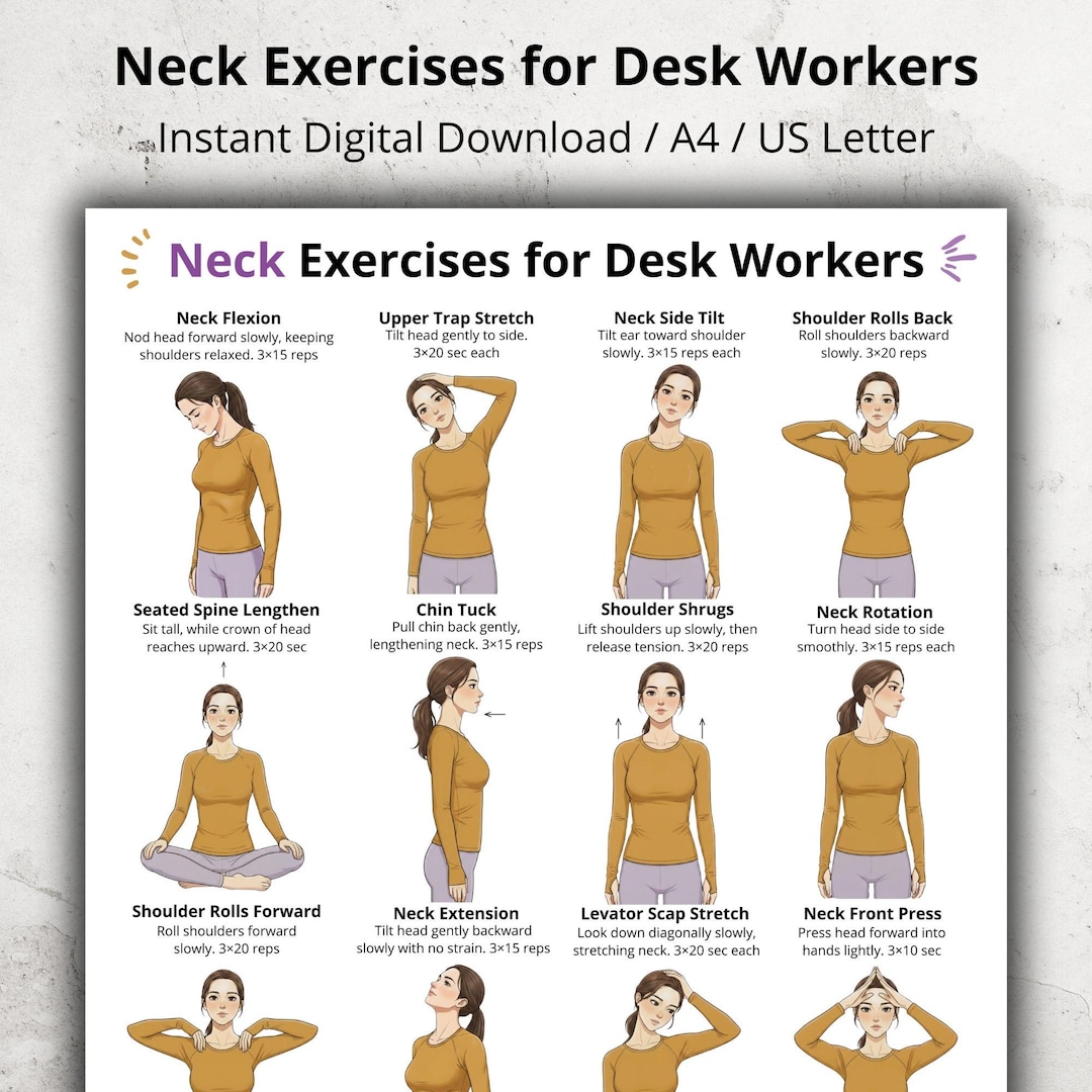 Neck Exercises for Desk Workers – Printable Desk Stretch Poster, Seated ...