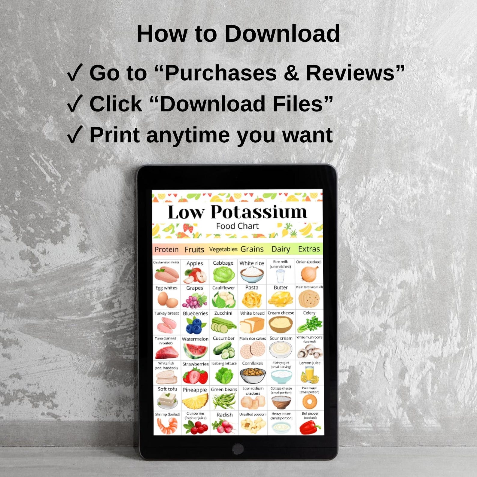 Low Potassium Food List, Low Potassium Food Chart, Low Potassium ...