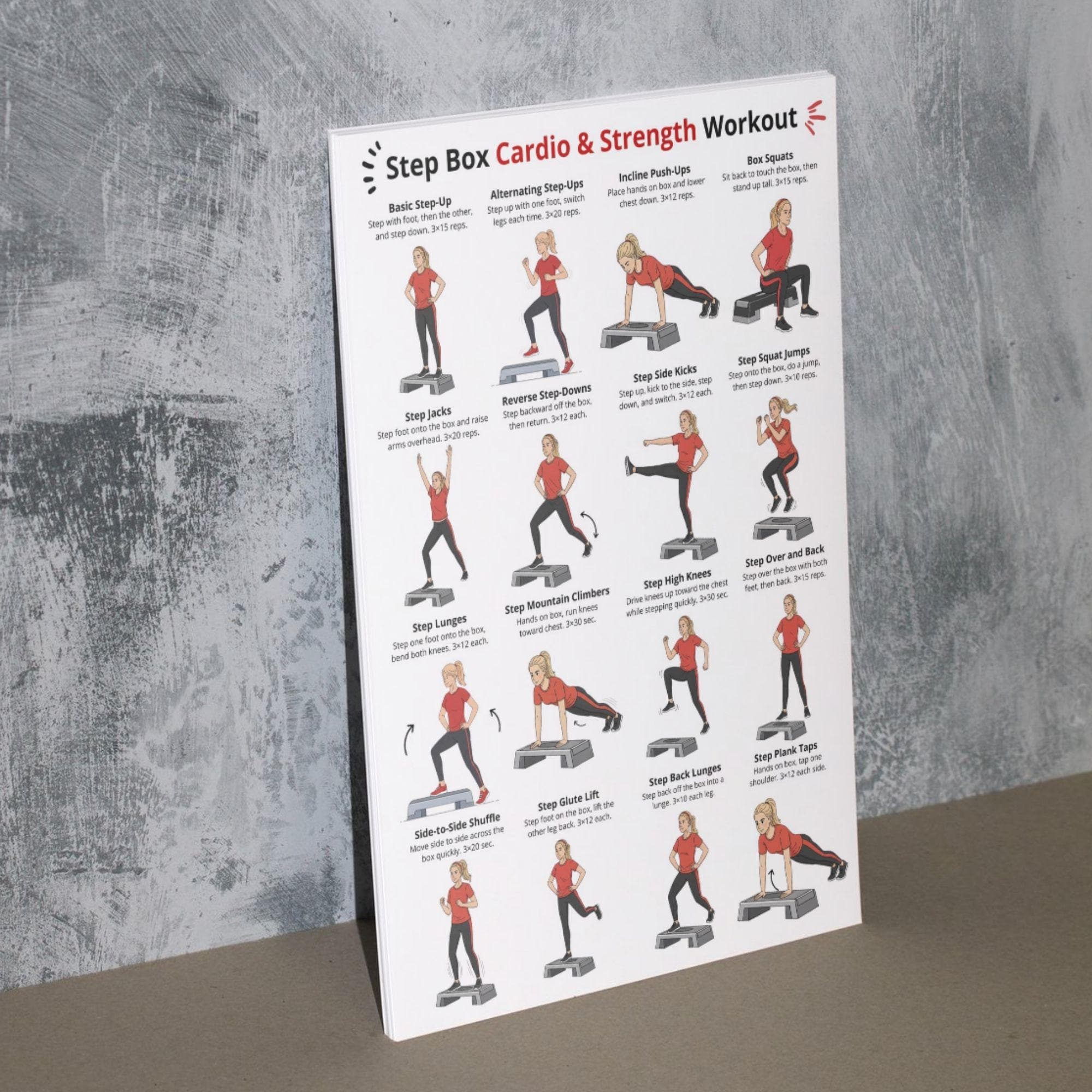 Step Box Workout Poster PDF, Aerobic Step Cardio Exercises Chart ...