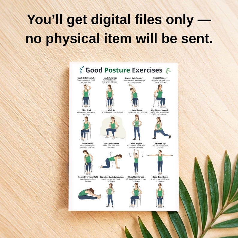 Good Posture Exercises Chart | Printable Back and Neck Workout Poster ...