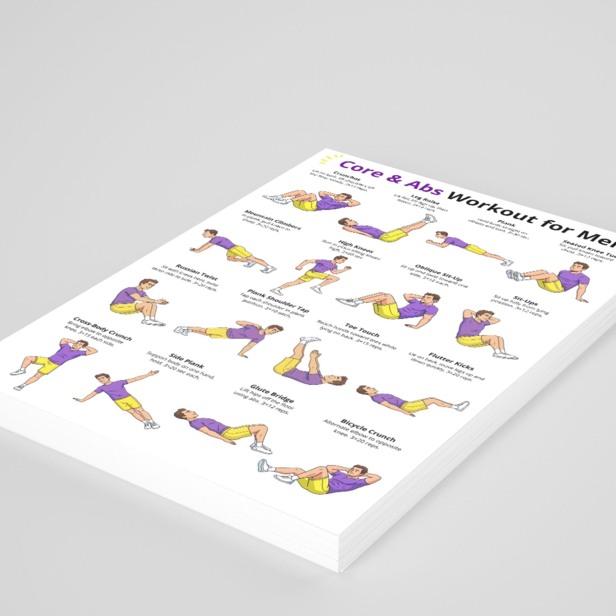 Core & Abs Workout for Men Printable Poster, Ab Exercise Chart PDF ...