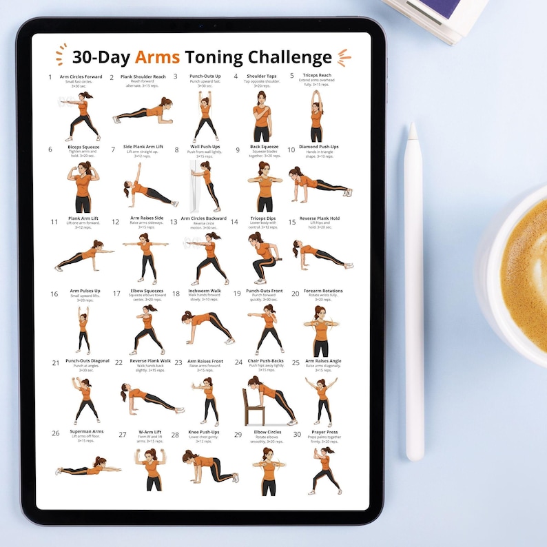 30 Day Arms Challenge Printable, Upper Body Workout Poster, Arm ...