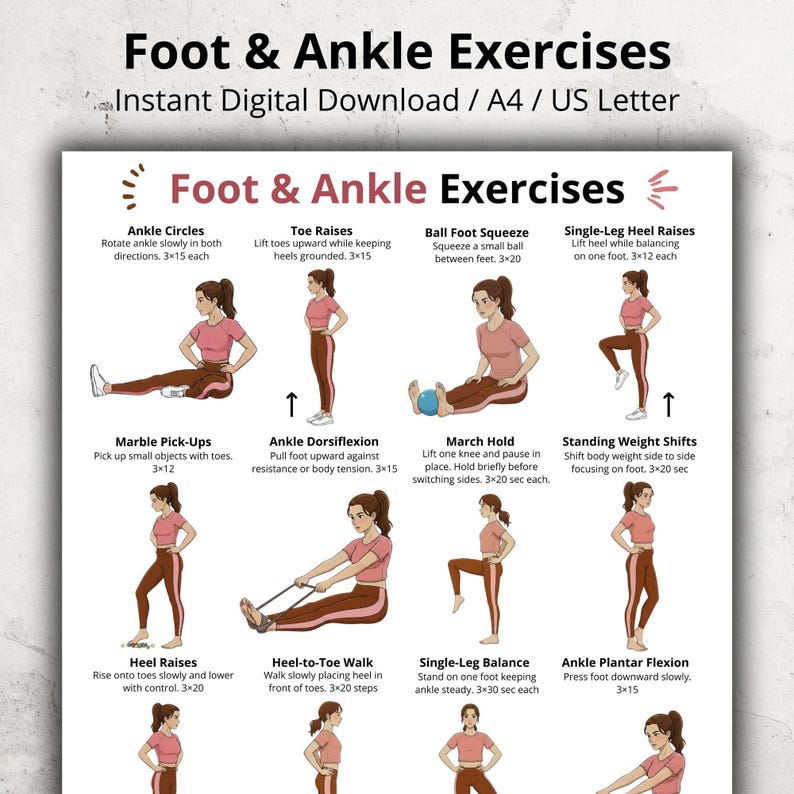 Foot & Ankle Exercises, Home Lower Leg Exercise Chart for Older Adults ...