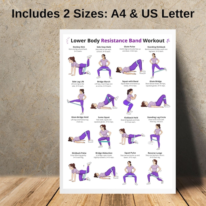 Lower Body Resistance Band Workout Poster, Glute and Leg Exercise Chart ...