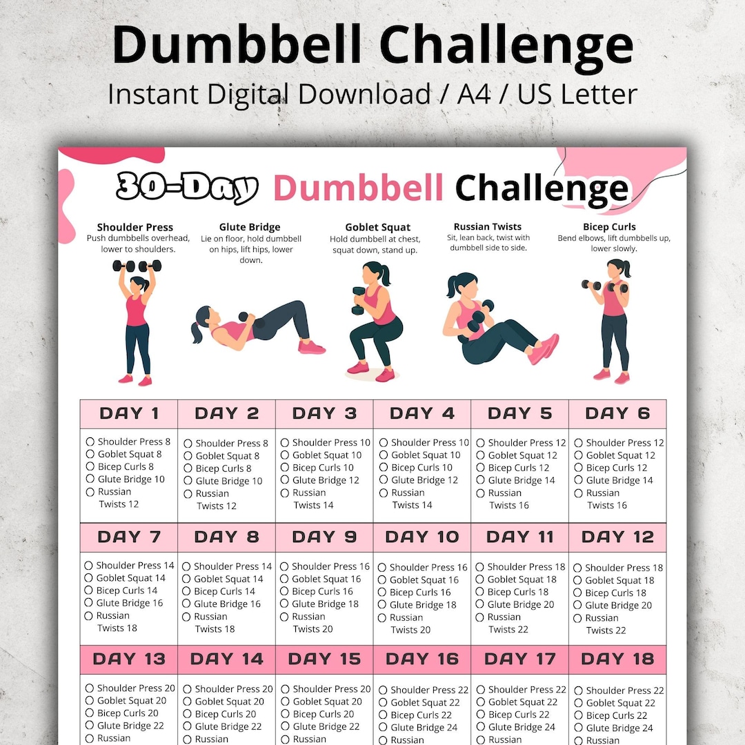 30 Day Dumbbell Challenge – Home Dumbbell Exercises Chart, Daily ...