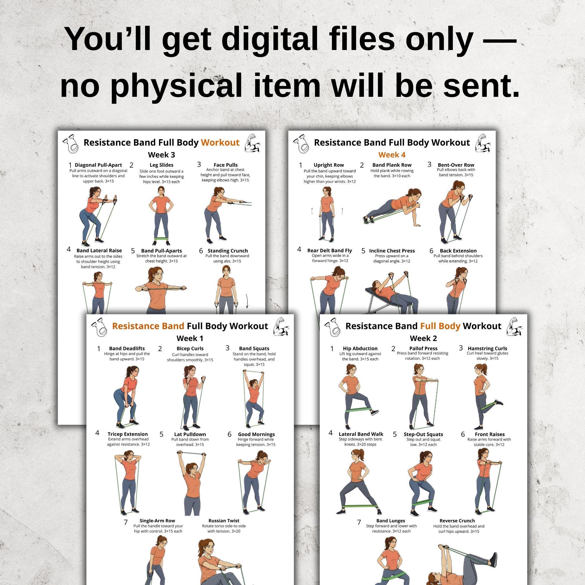 Resistance Band Full Body Workout Poster, 4 Week Band Exercise Chart ...