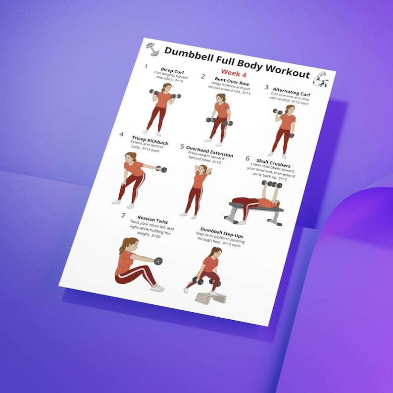 Dumbbell Workout Challenge Poster, 4 Week Dumbbell Full Body Exercise ...
