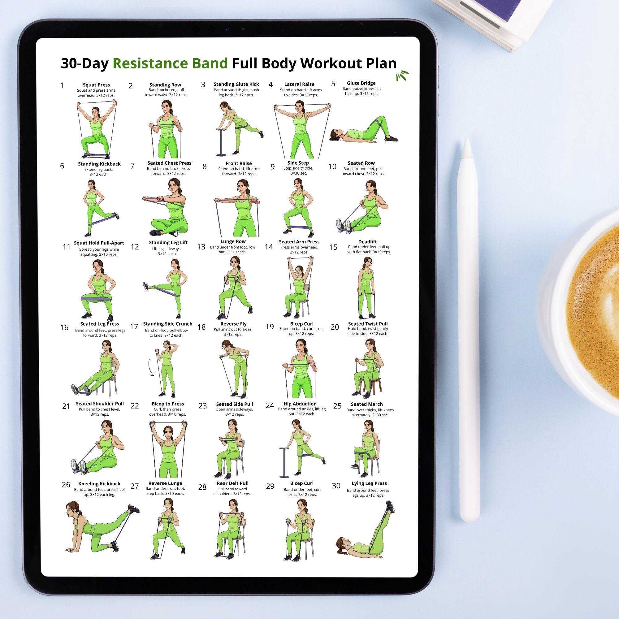 30 Day Resistance Band Full Body Workout Challenge, Resistance Band ...