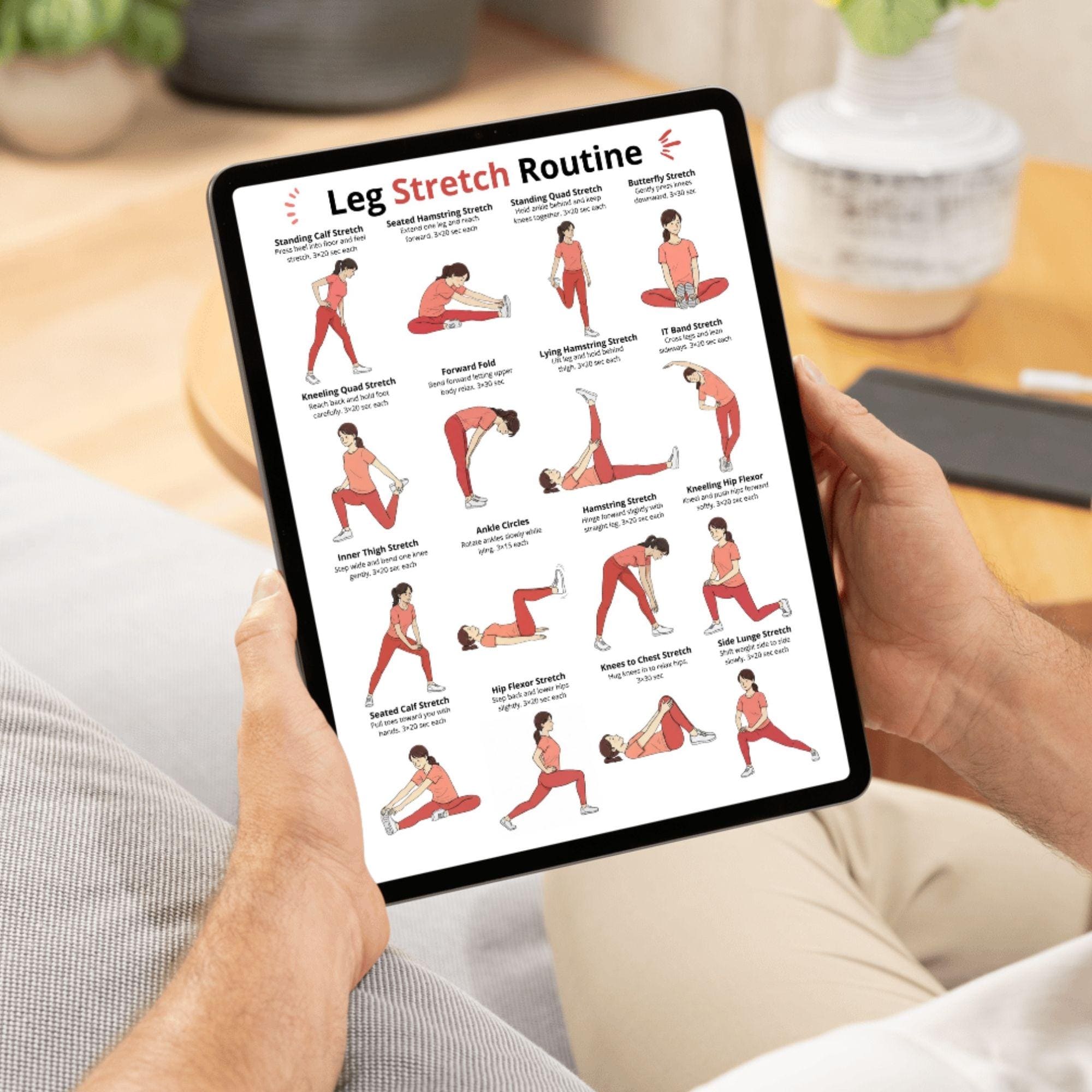 Leg Stretch Routine Printable Poster, Lower Body Stretching Exercises ...