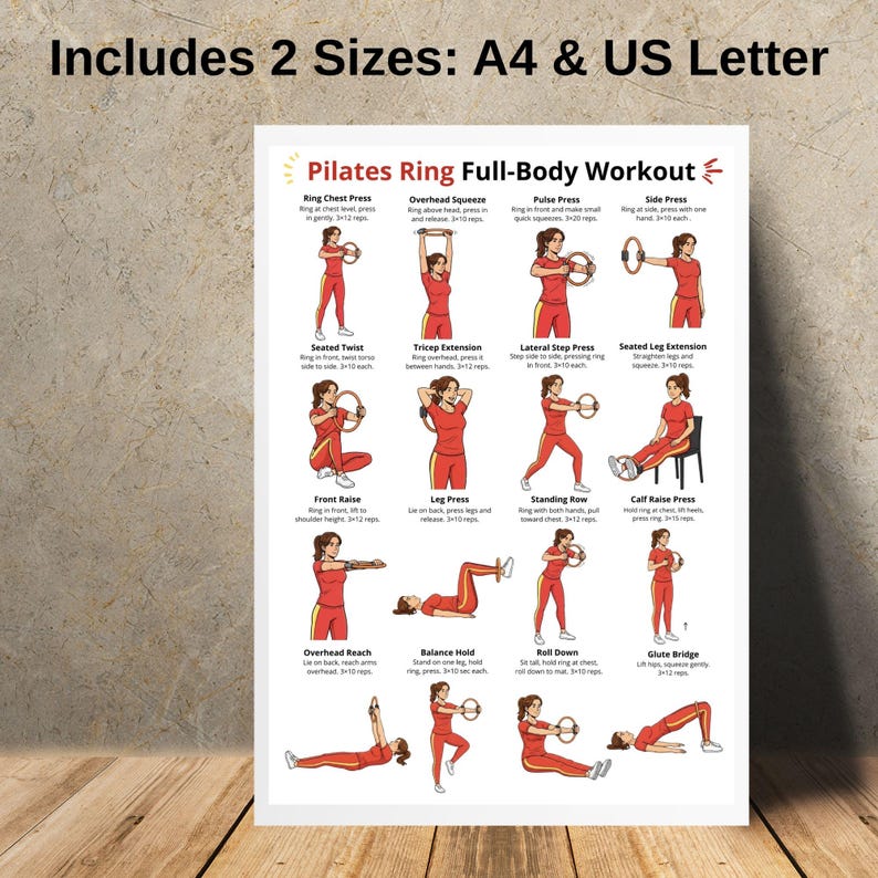 Pilates Ring Full Body Workout Printable Poster, Magic Circle Exercises ...