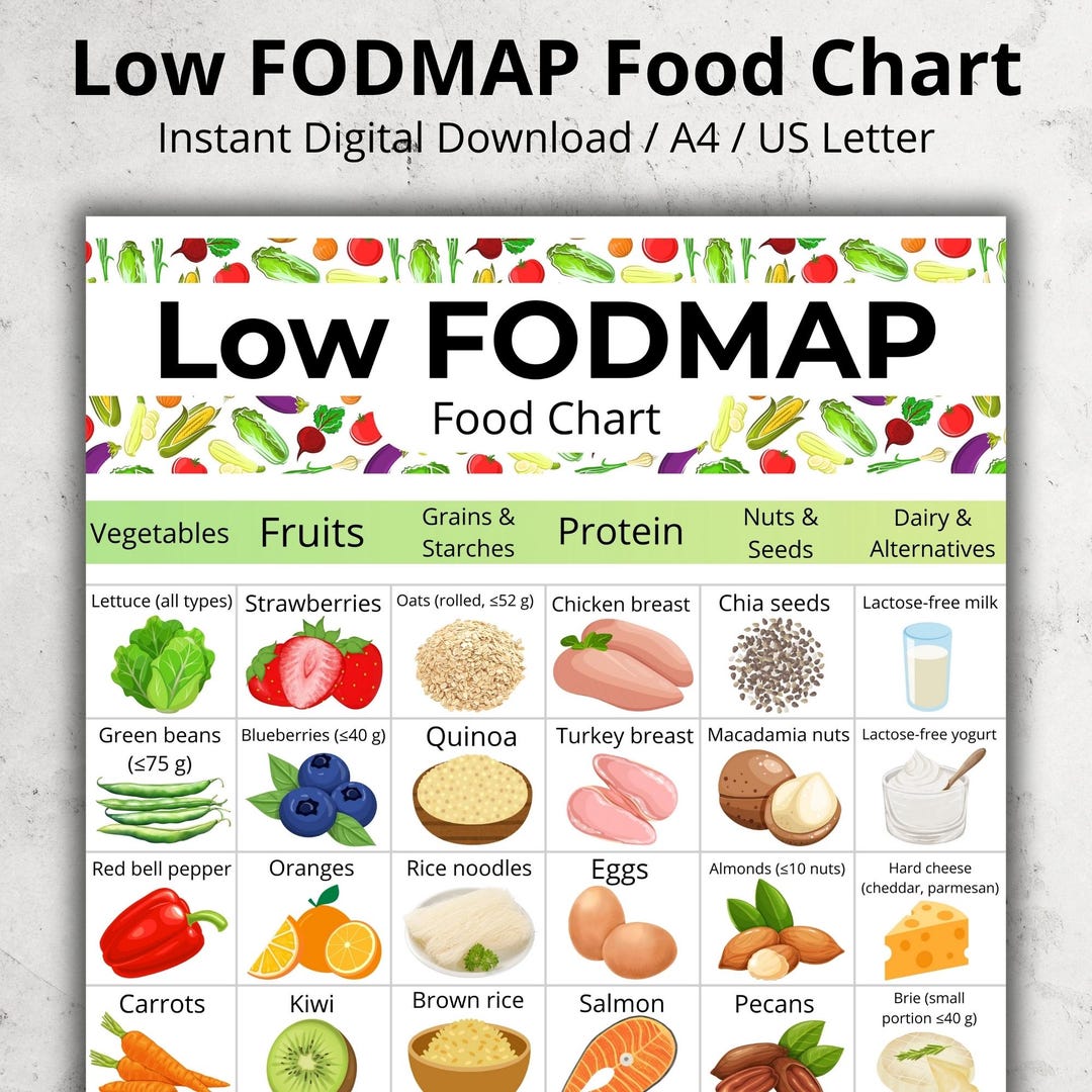 Low FODMAP Food Chart, Fodmap Grocery List Printable PDF, IBS Food List ...