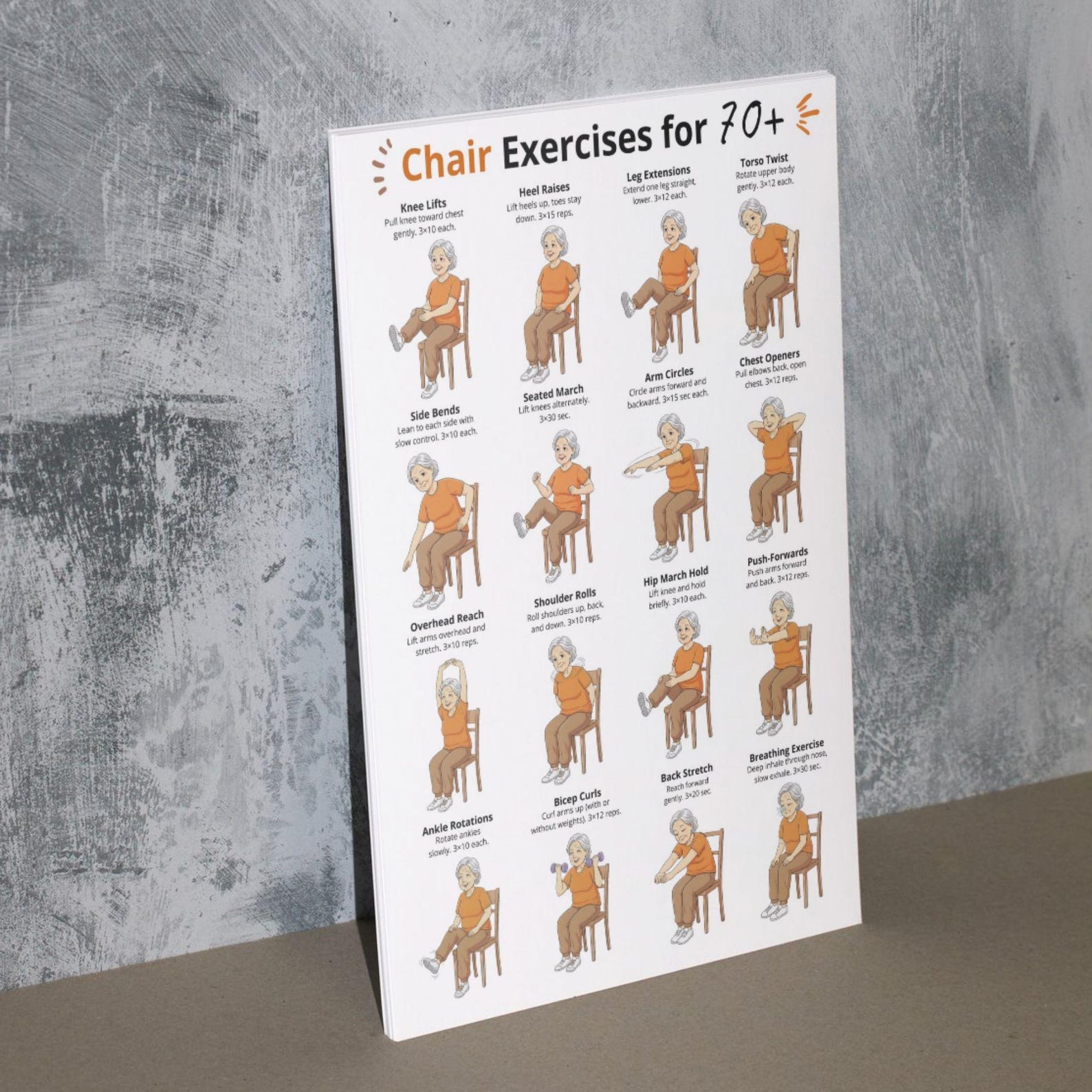 Chair Exercises for 70+ Printable, Senior Seated Routine Chart, Low ...