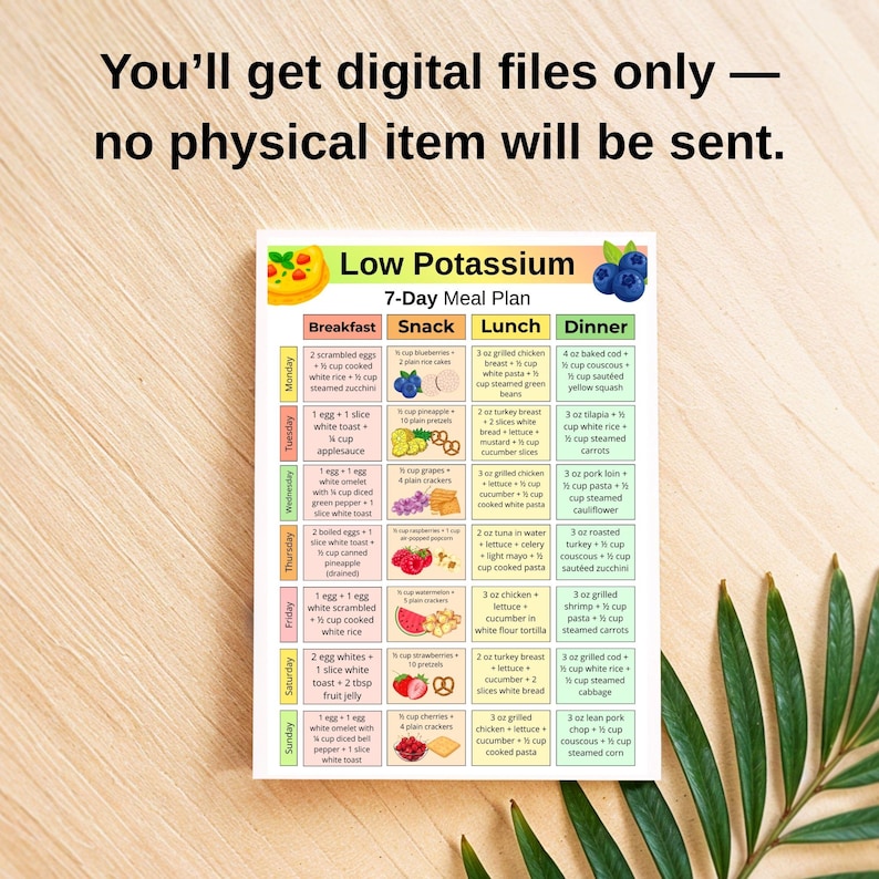 Low Potassium 7 Day Meal Plan | Low Potassium Food List | Weekly Easy ...