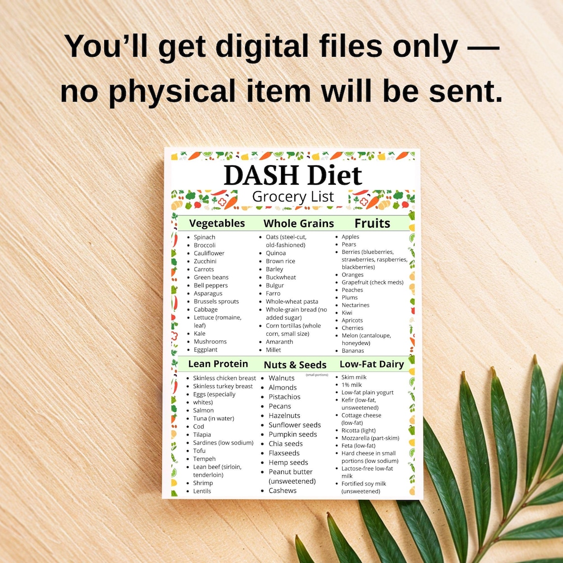 DASH Diet Grocery List, High Blood Pressure Food Chart PDF, Low Sodium ...