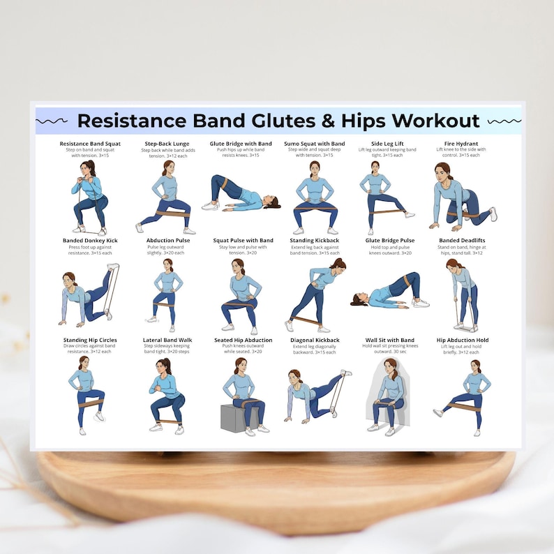 Resistance Band Glutes & Hips Workout Poster, Resistance Band Lower ...