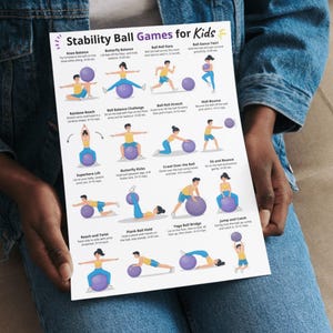 Stability Ball Games for Kids Poster, Exercise Ball Activities Chart ...