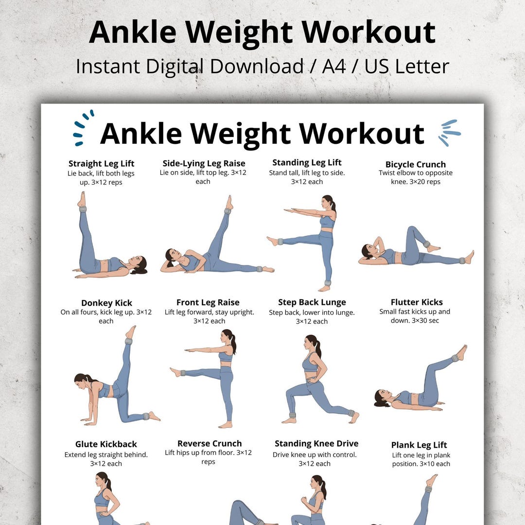 Ankle Weight Workout | Leg & Glute Exercises PDF Poster | Lower Body ...