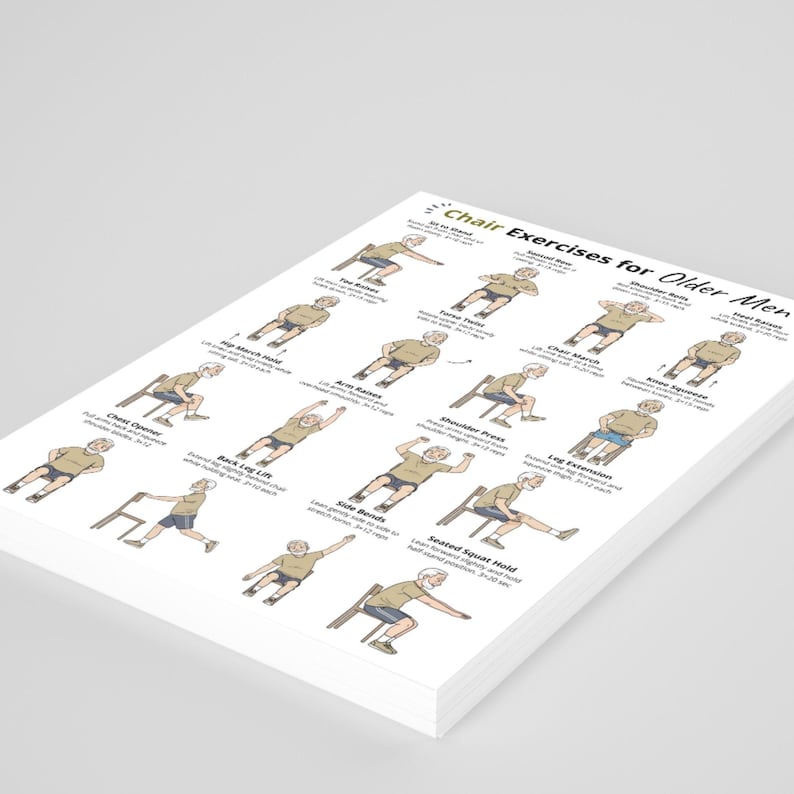 Chair Exercises for Older Men, Seated Exercise Chart for Seniors, Full ...