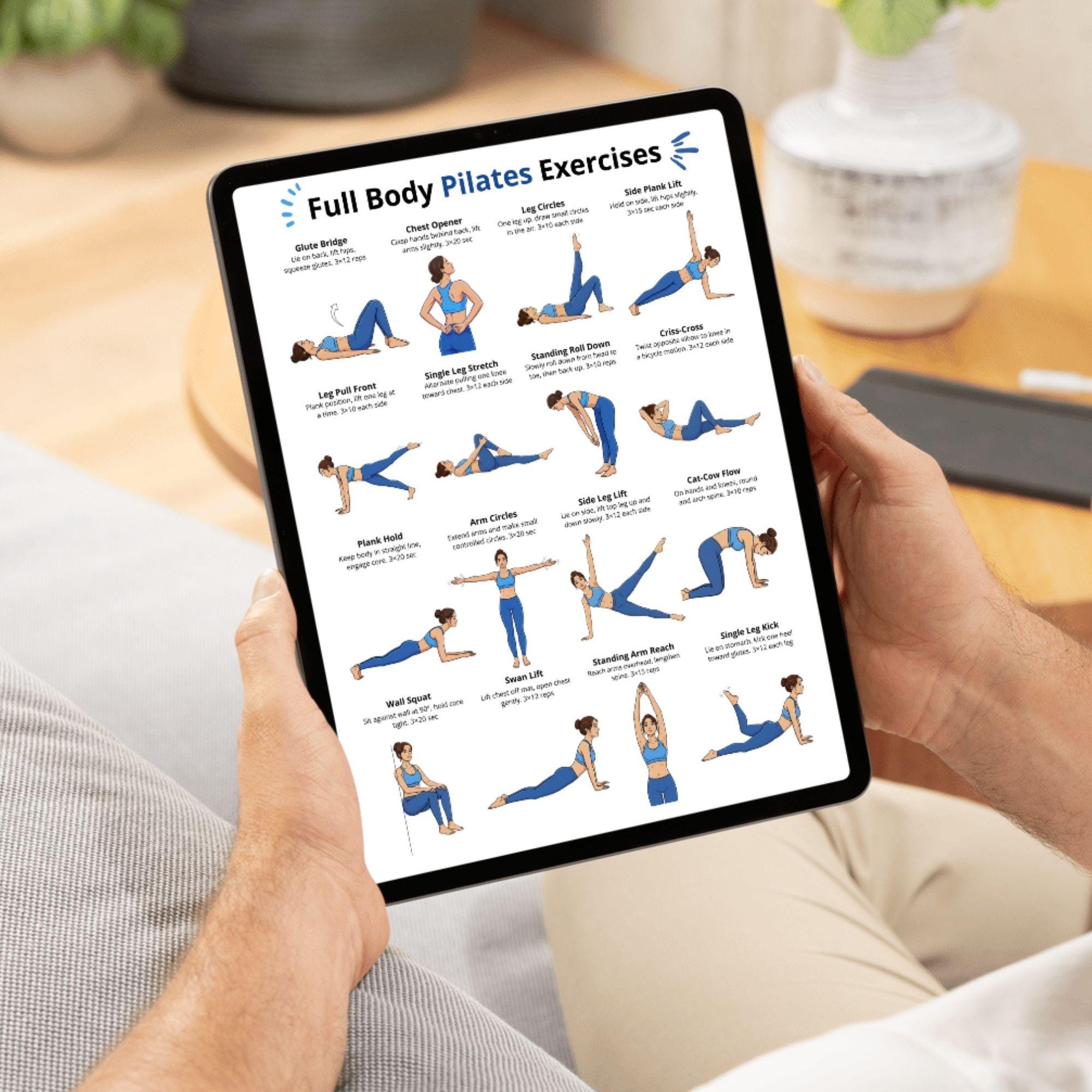 Full Body Pilates Exercises Chart | Beginner Home Workout Poster for ...