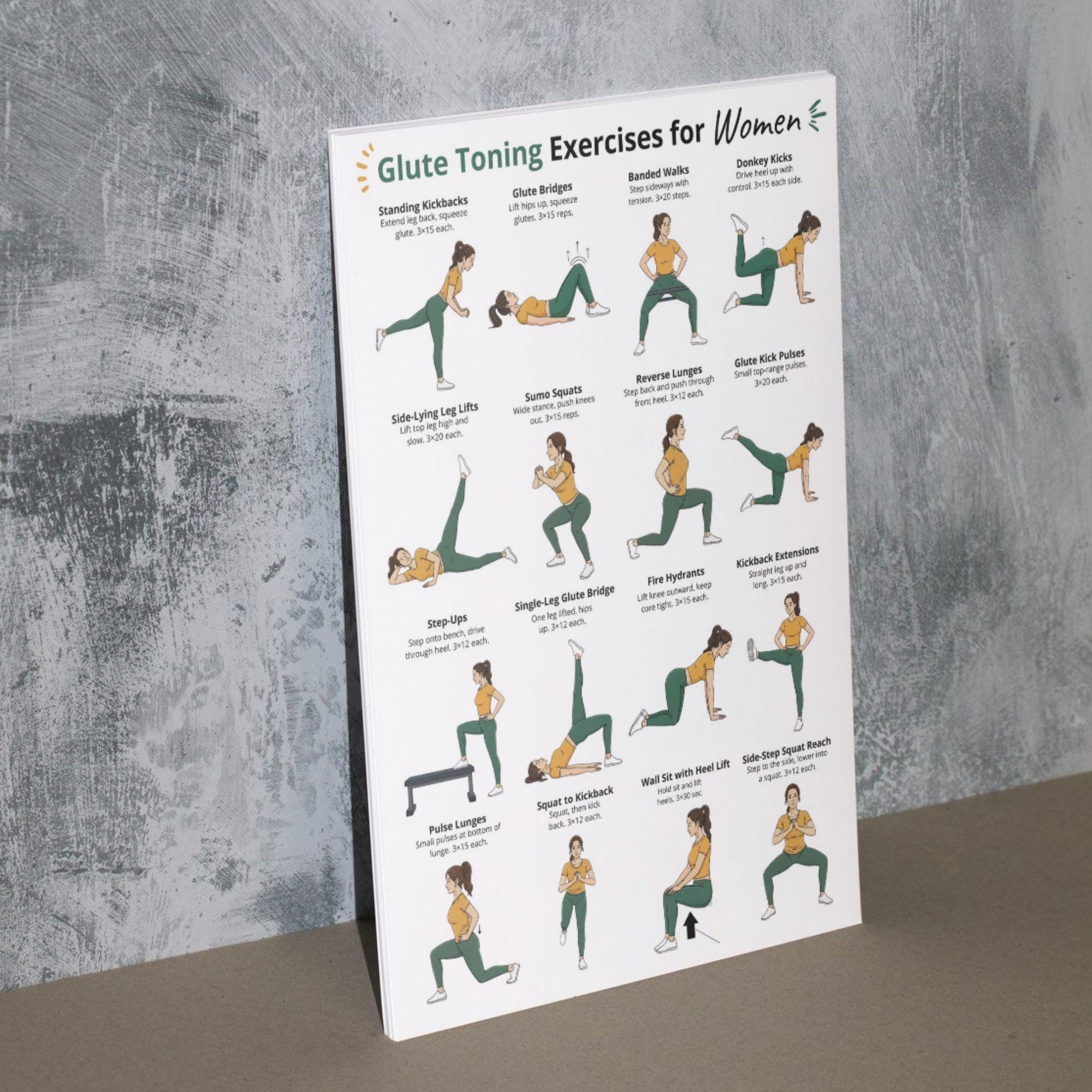Glute Exercises for Women, Lower Body Exercise Chart, Glute Workout ...