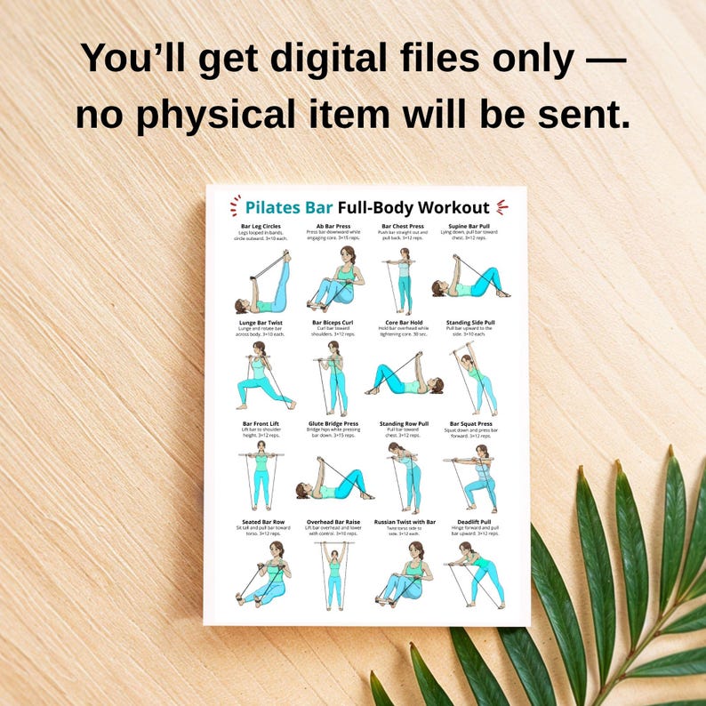 Pilates Bar Workout Poster, Full Body Exercise Chart Printable, Pilates ...