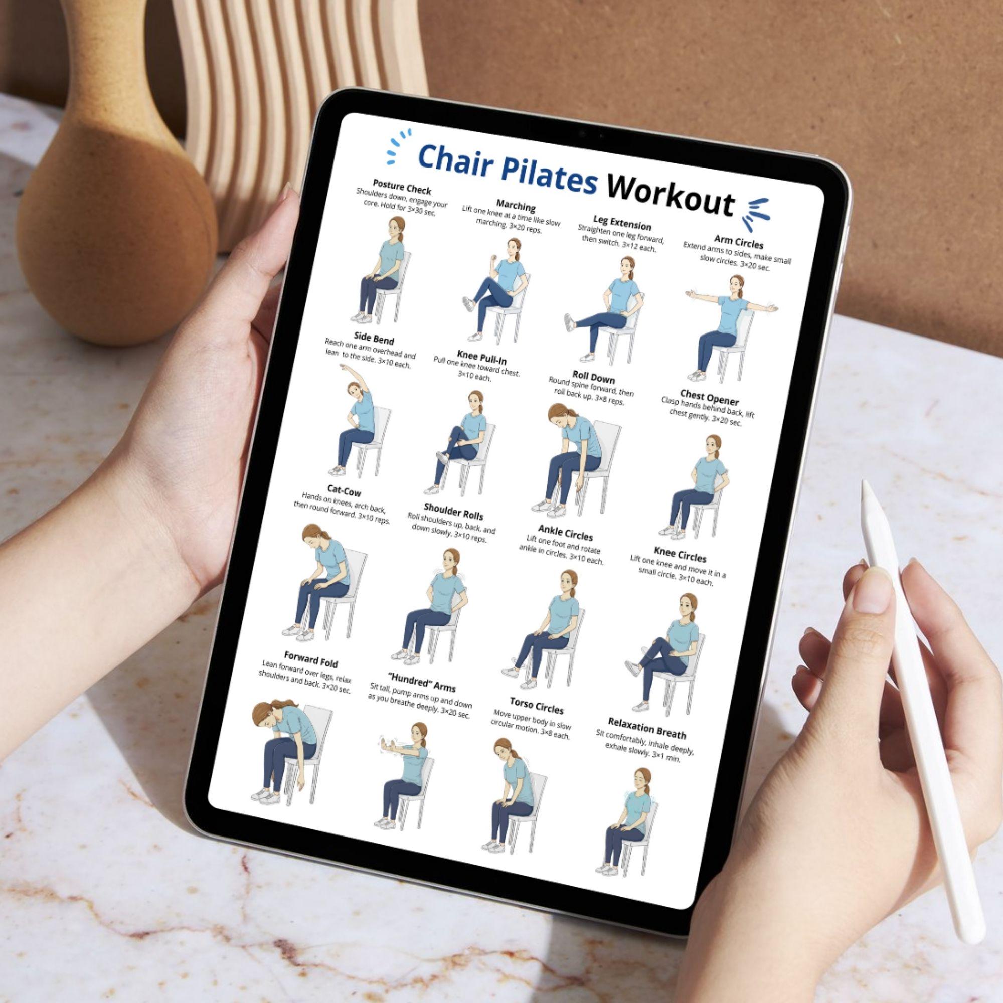 Chair Pilates Workout | Seated Exercise Chart for Home | Pilates on ...