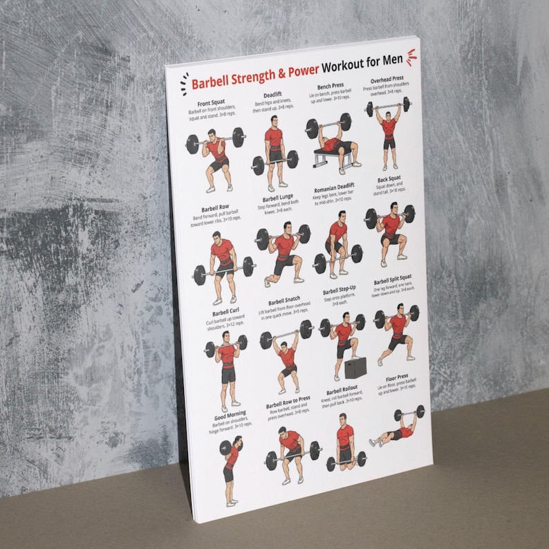 Barbell Workout for Men Printable Poster, Full Body Barbell Exercise ...