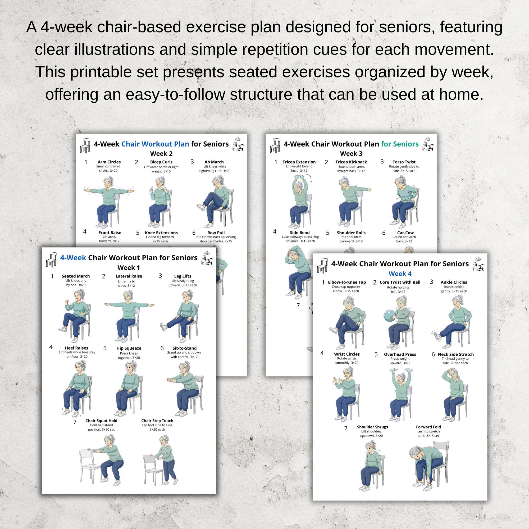 Chair Workout for Seniors, 4 Week Chair Exercise Chart Printable ...