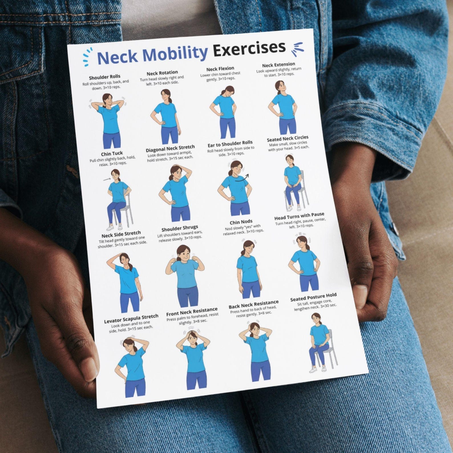 Neck and Shoulder Stretch Chart for Seniors & Desk Workers | Gentle ...