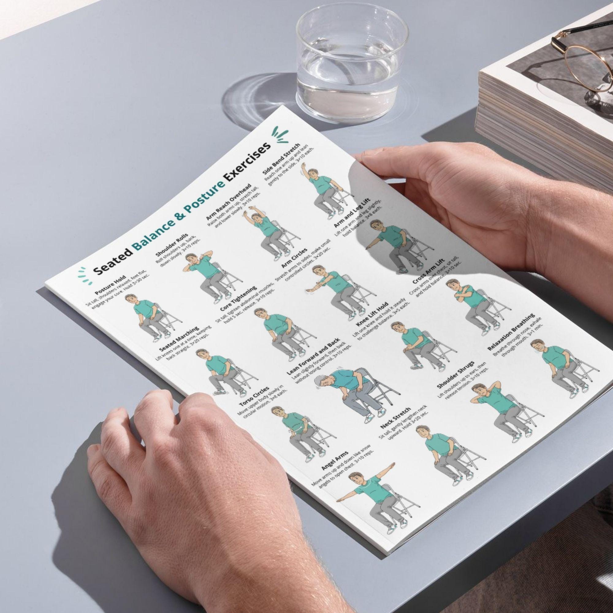 Seated Balance & Posture Exercises - Chair Workout Chart for Seniors ...