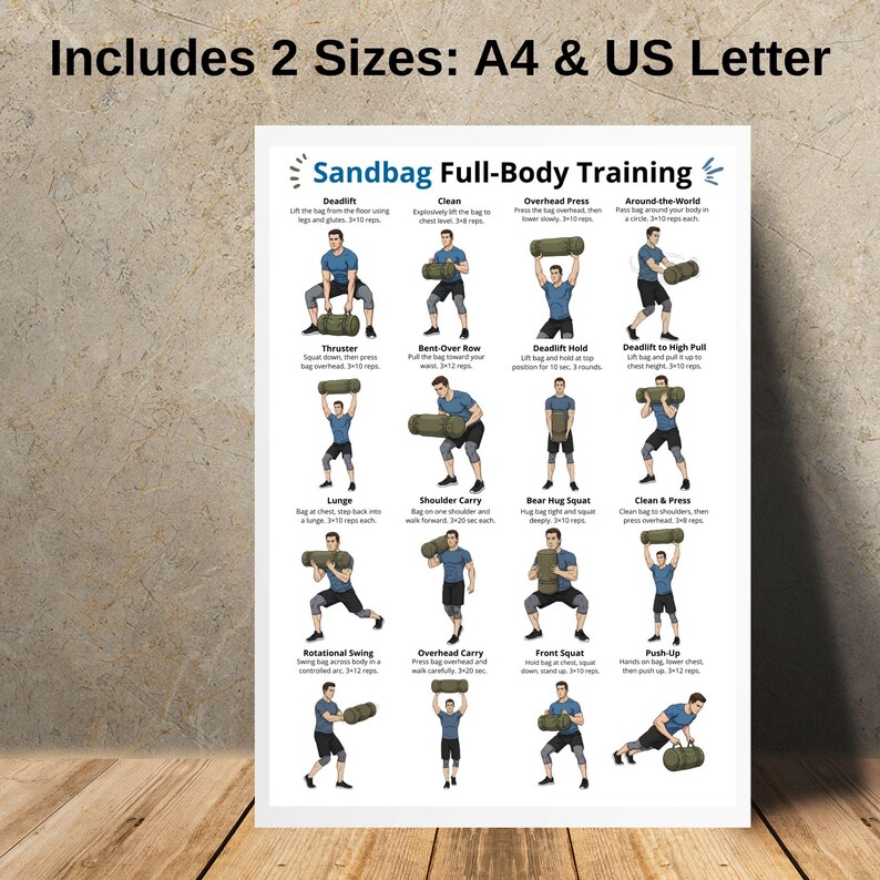 Sandbag Full Body Workout Poster, Sandbag Exercises Chart Printable ...
