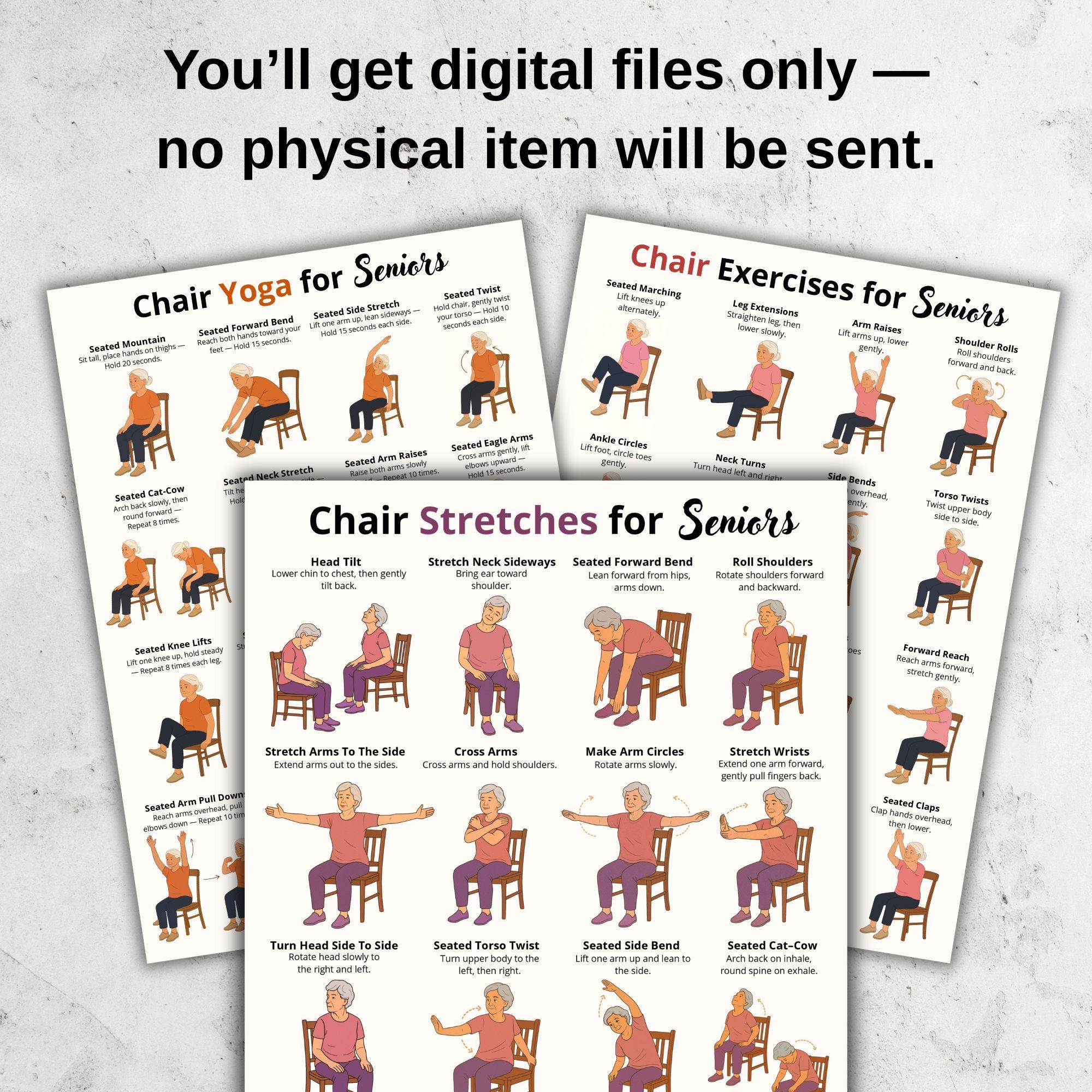 Chair Exercises for Seniors Poster Set, Chair Yoga for Seniors, Seated ...