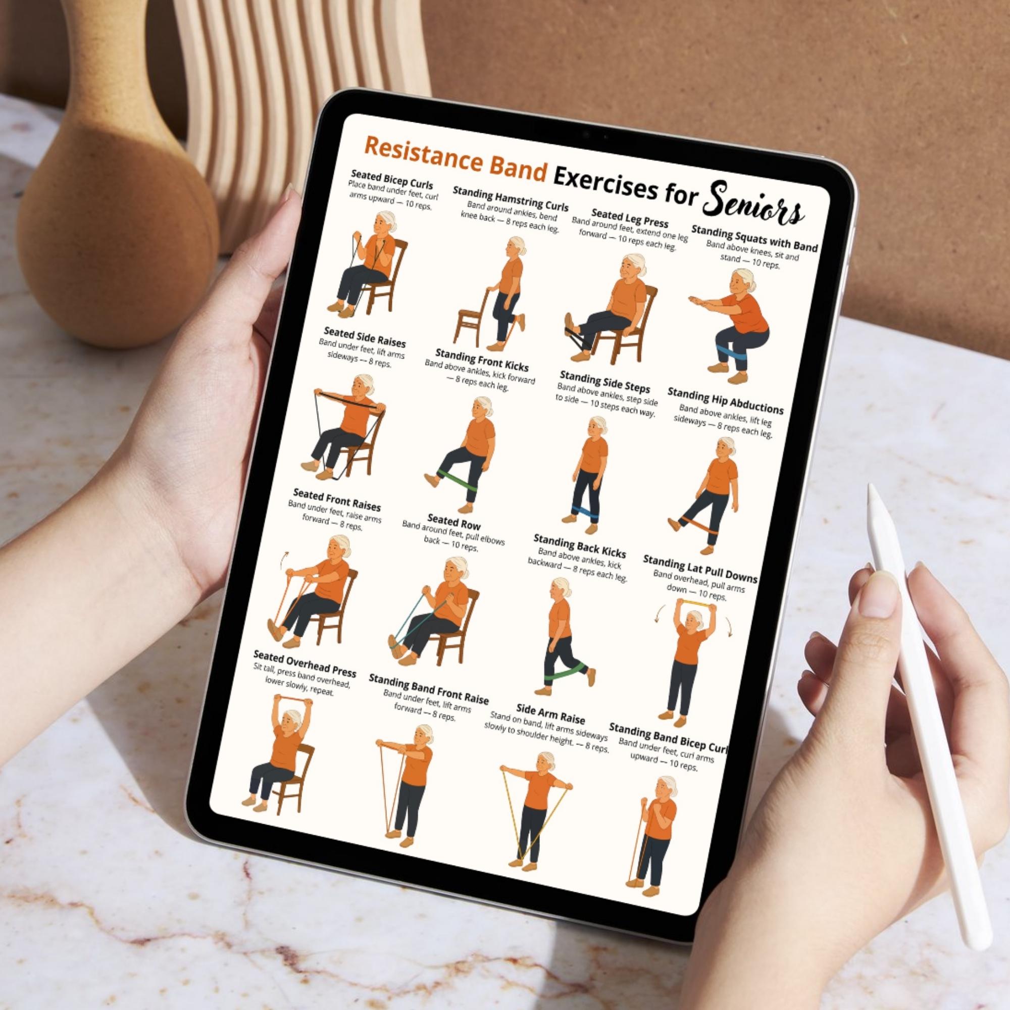Resistance Band Exercises for Seniors, Printable Low Impact Routine for ...