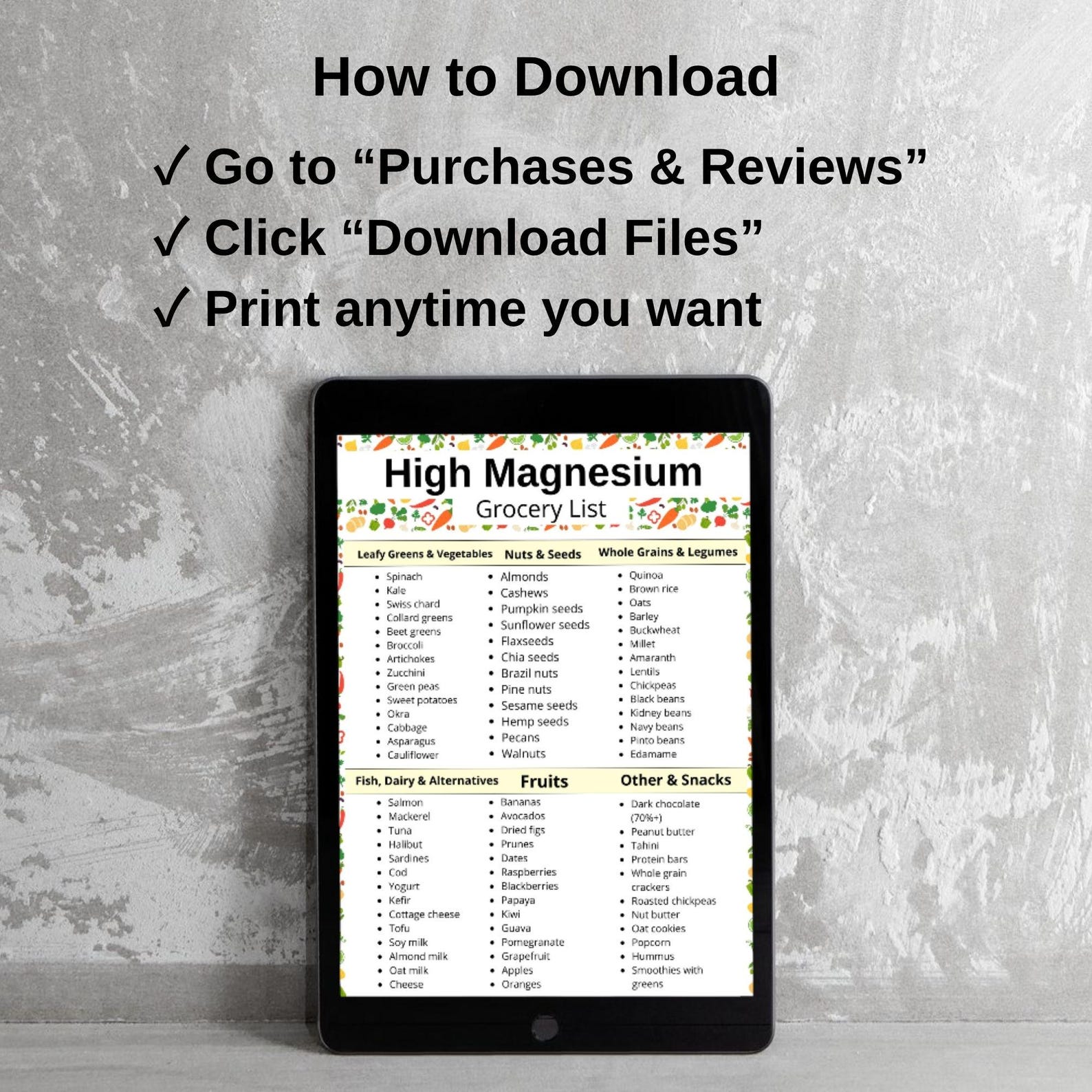 High Magnesium Grocery List | Magnesium Rich Foods Chart PDF ...