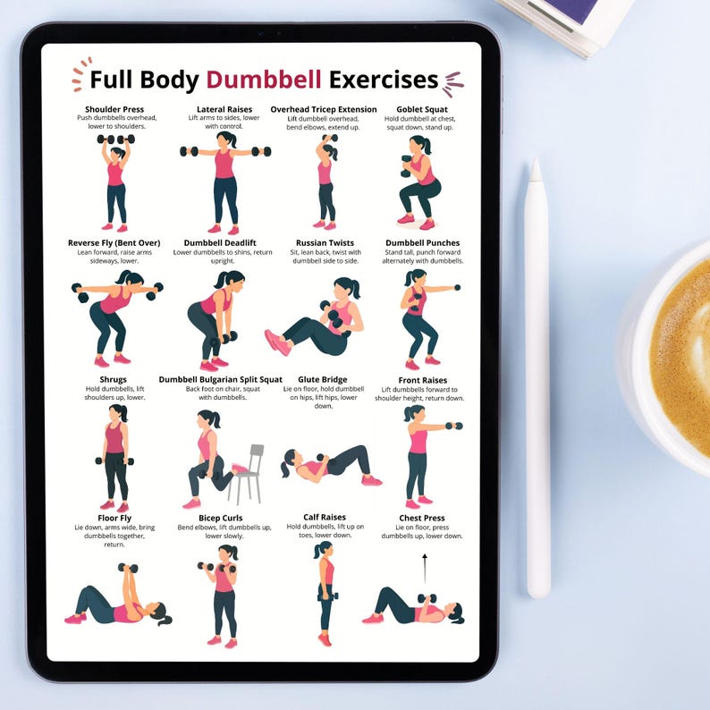 Full Body Dumbbell Workout Chart – Home Dumbbell Exercises, Printable ...
