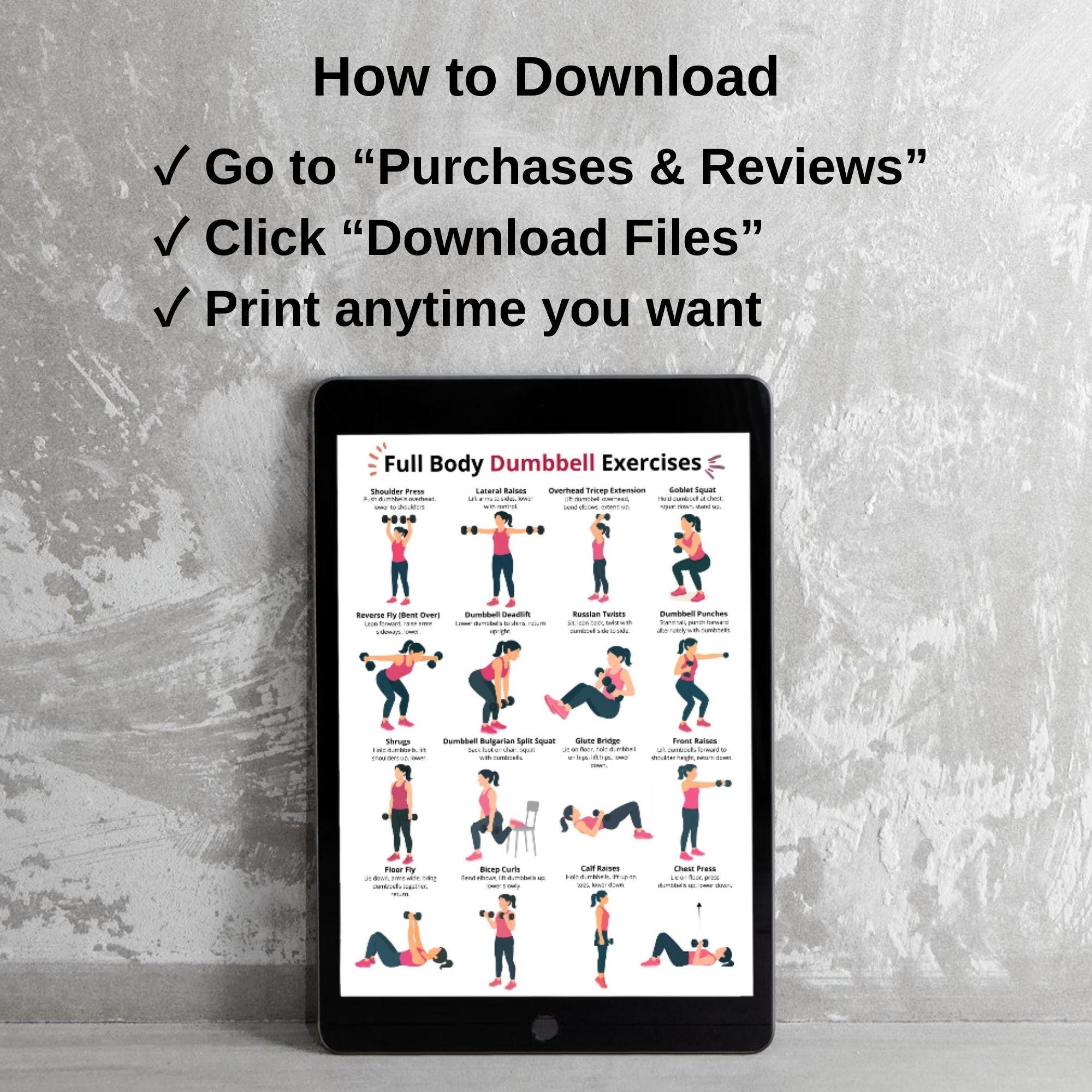 Full Body Dumbbell Workout Chart – Home Dumbbell Exercises, Printable ...