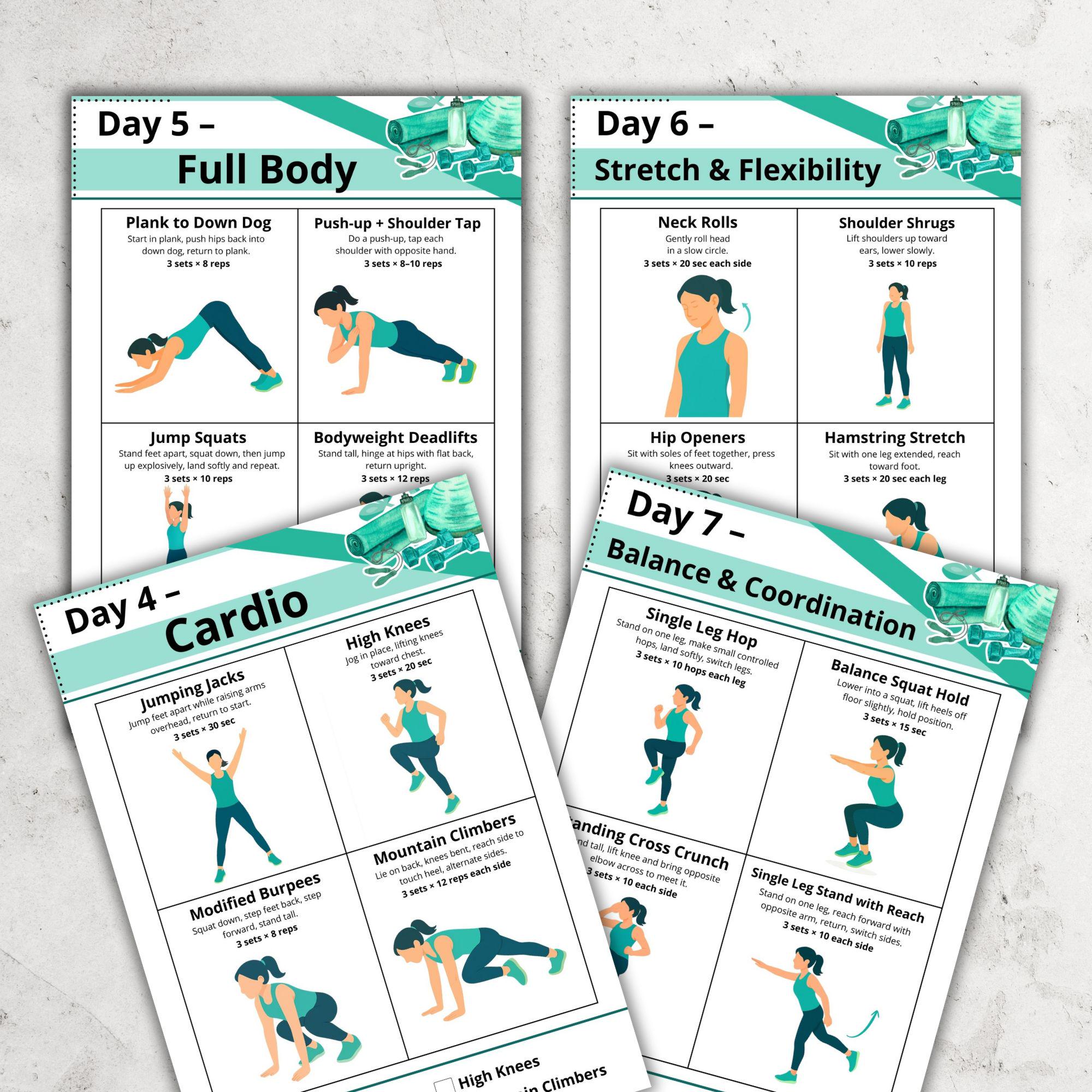 7-day Home Workout Plan for Women – Printable Exercise Chart, Full Body ...