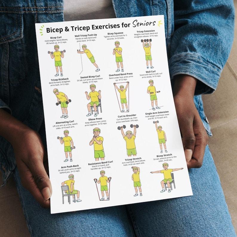 Bicep and Tricep Exercises for Seniors, Chair Arm Workout Printable ...