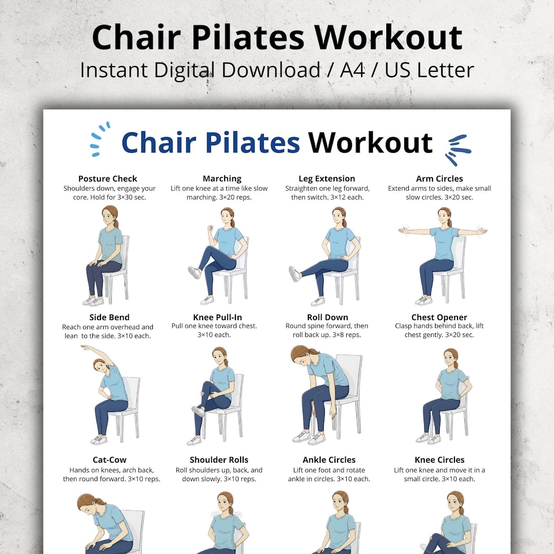 Chair Pilates Workout | Seated Exercise Chart for Home | Pilates on ...