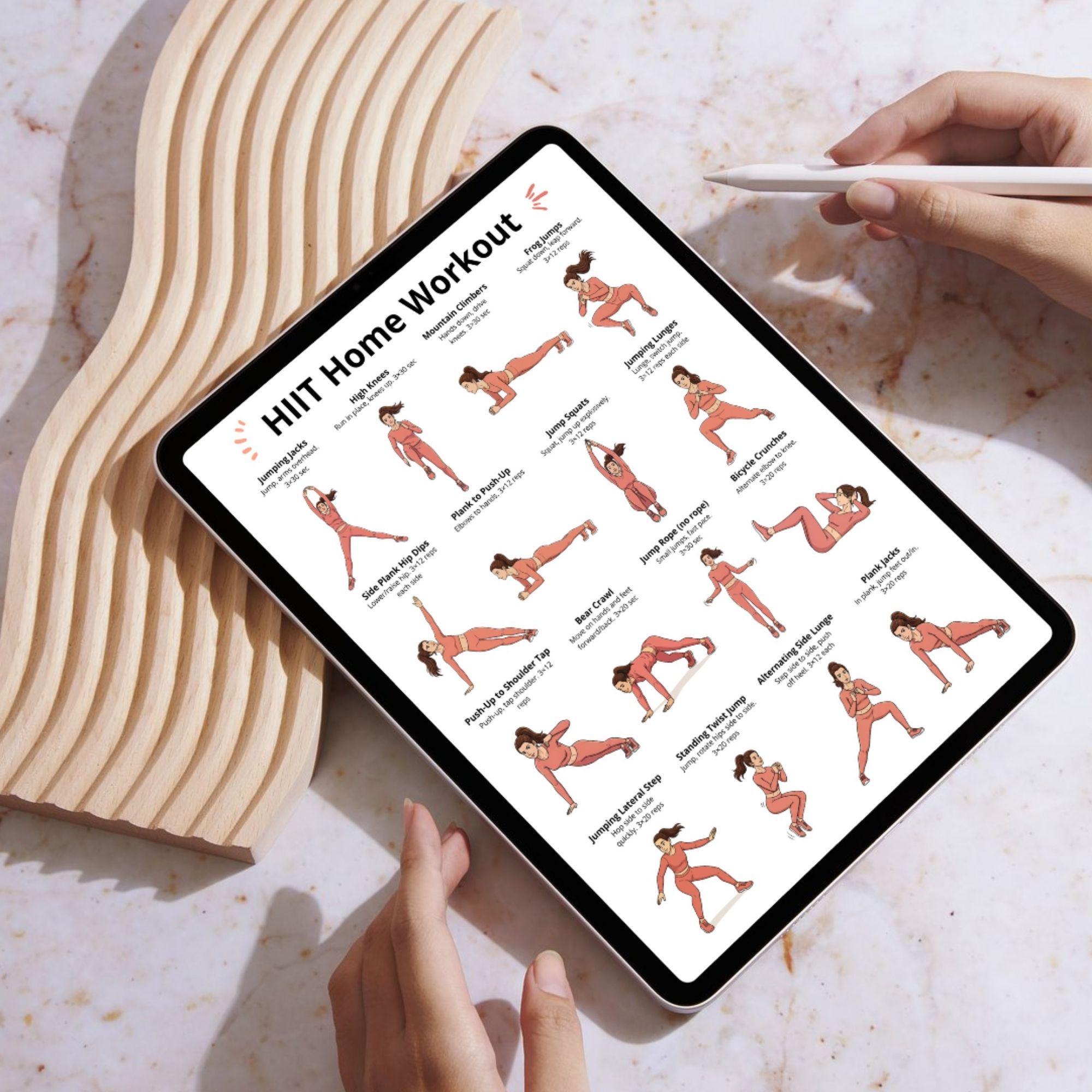 HIIT Home Workout Poster | Full Body Bodyweight Exercises Chart for ...