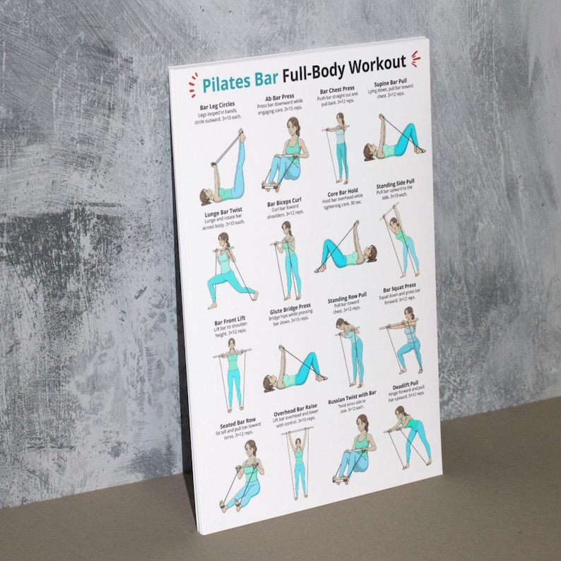 Pilates Bar Workout Poster, Full Body Exercise Chart Printable, Pilates ...