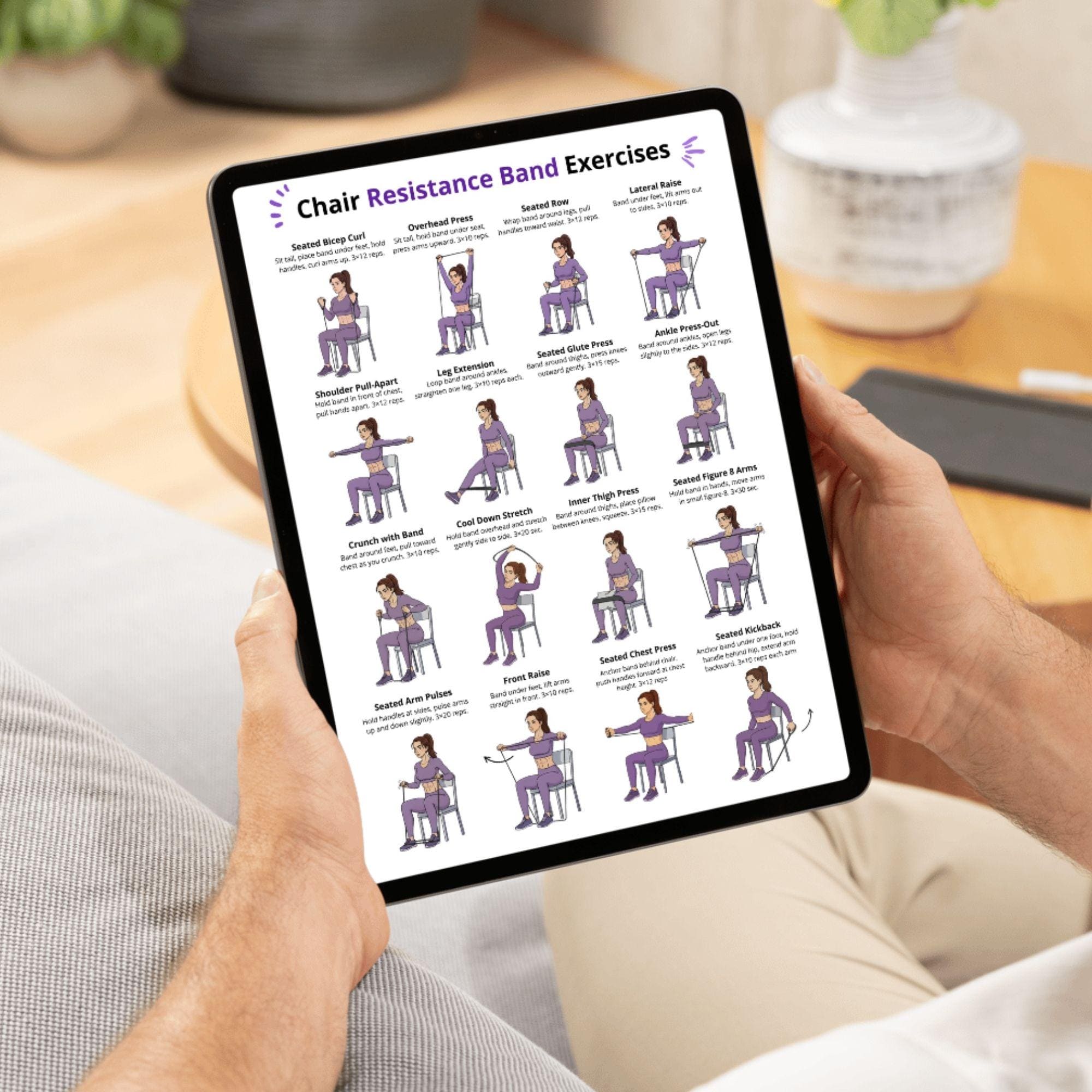 Chair Resistance Band Exercises Printable | Seated Chair Workout Chart ...