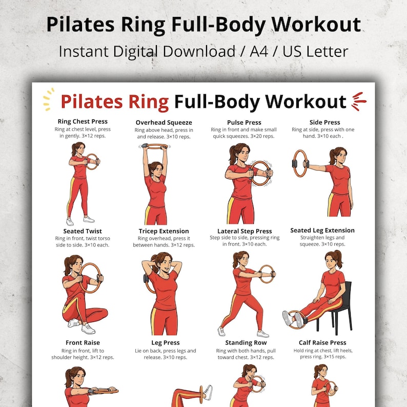 Pilates Ring Full Body Workout Printable Poster, Magic Circle Exercises ...
