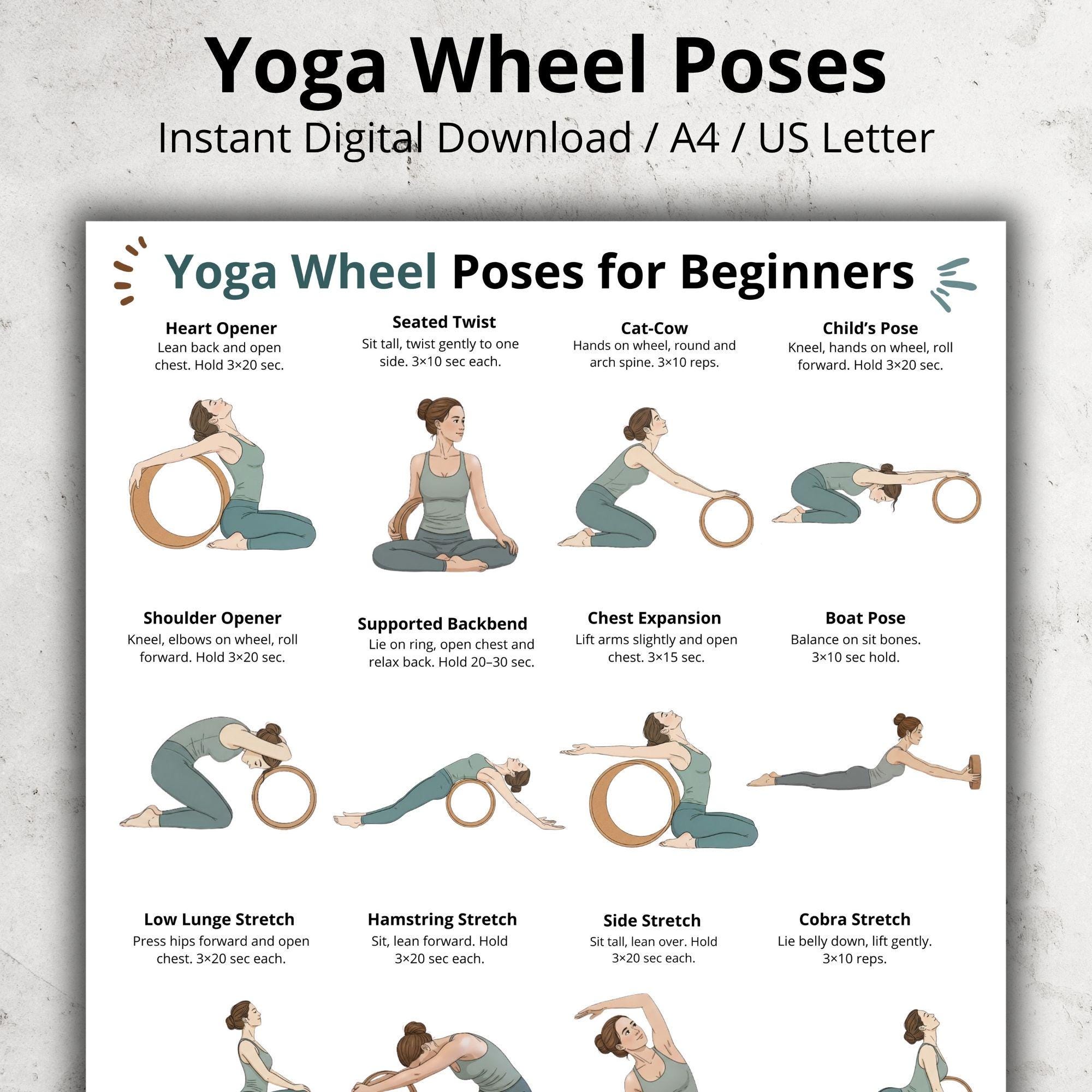 Yoga Wheel Poses for Beginners Printable Poster, Yoga Wheel Chart PDF ...