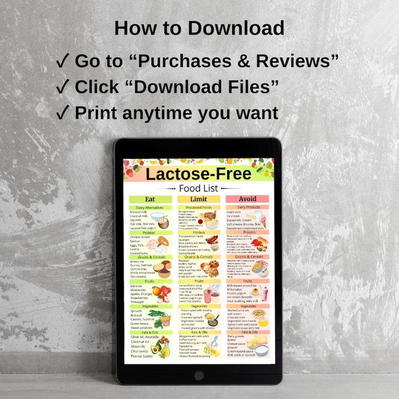 Lactose Free Food List | Dairy Free Diet Chart | Printable No Dairy ...