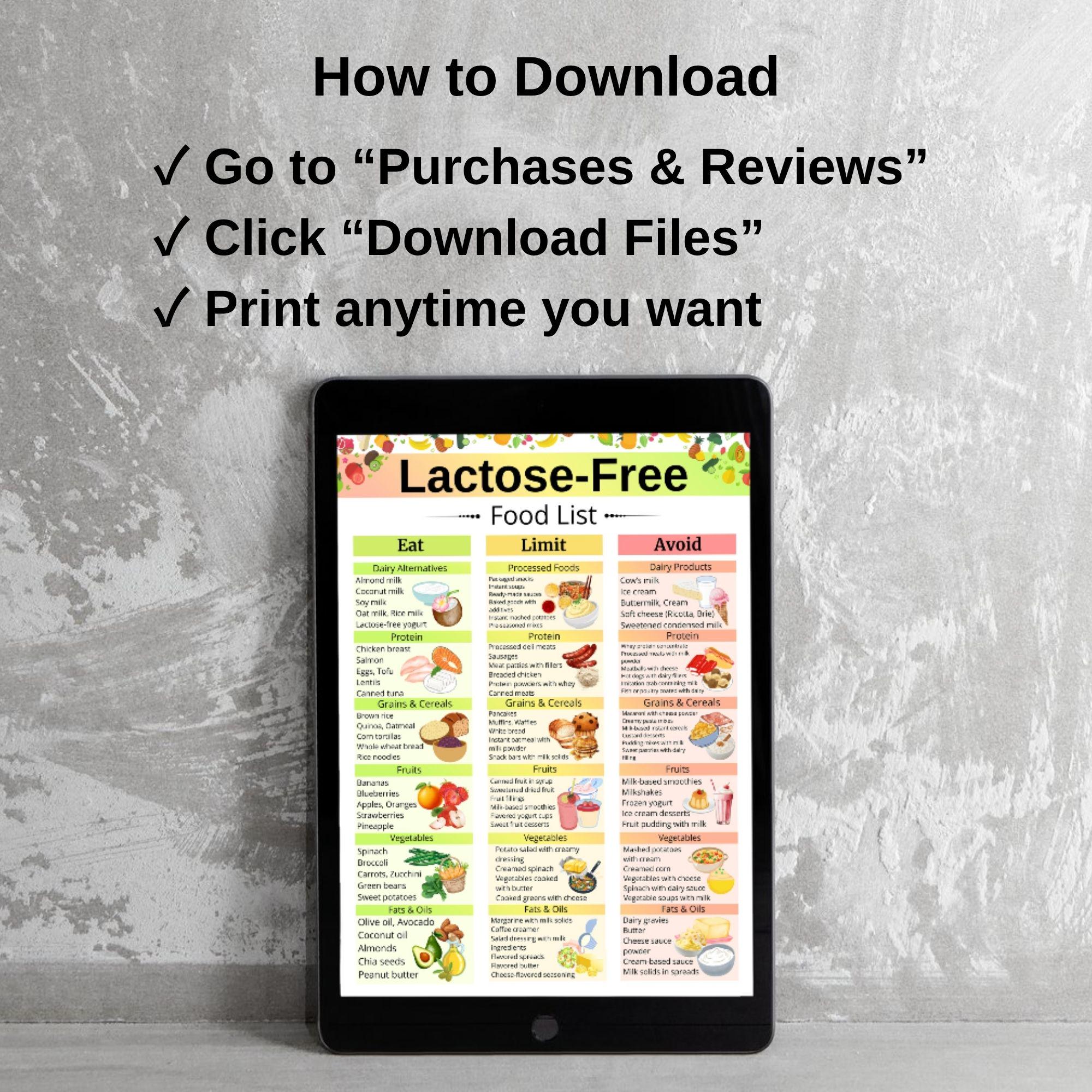 Lactose Free Food List | Dairy Free Diet Chart | Printable No Dairy ...