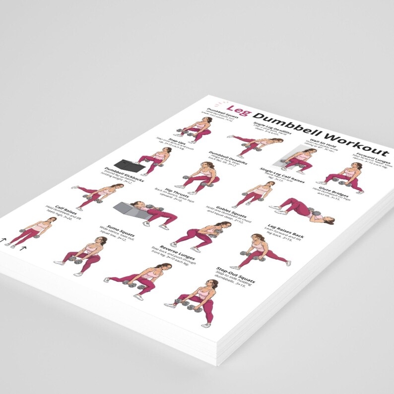 Leg Dumbbell Workout Poster, Leg Day Exercises Printable, Dumbbell Leg ...