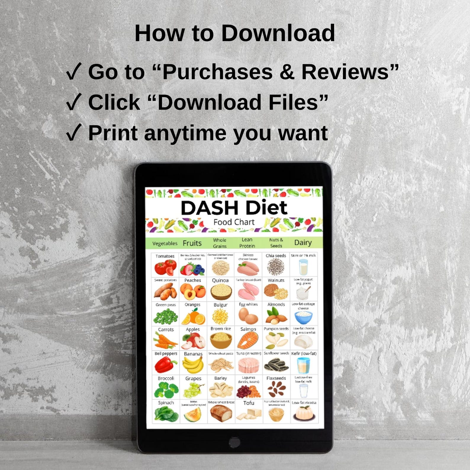 DASH Diet Food Chart PDF, Low Sodium Food List, High Blood Pressure ...