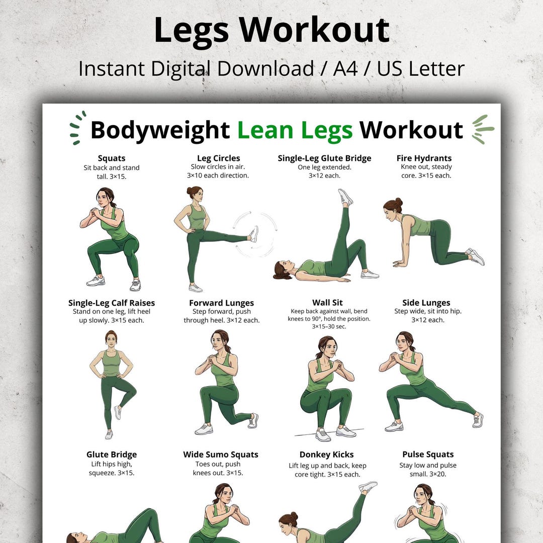 Bodyweight Leg Exercises, Women's Lower Body Workout Chart, at Home Leg ...